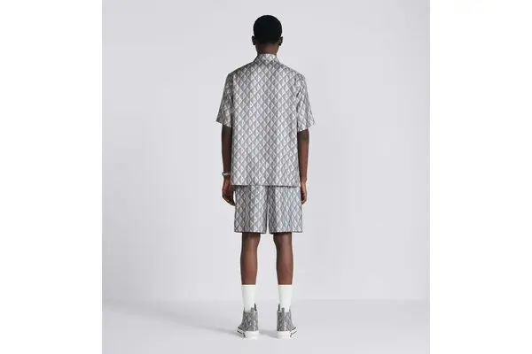 Dior Cd Diamond Print Silk Twill Bermuda Shorts - Gray