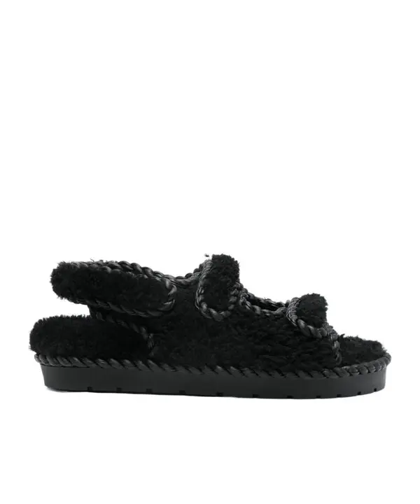 Bottega Veneta Braided Shearling Sandals - Black