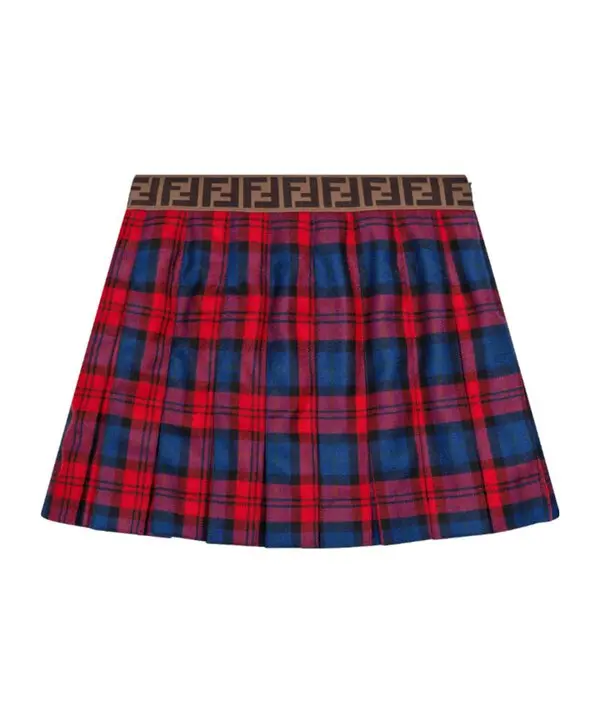 Fendi Pleated Plaid Skirt With Ff Logo Waistband