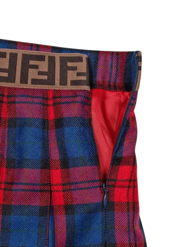 Fendi Pleated Plaid Skirt With Ff Logo Waistband