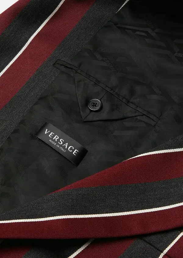 Versace Regimental Stripes-print Single-breasted Blazer - Black