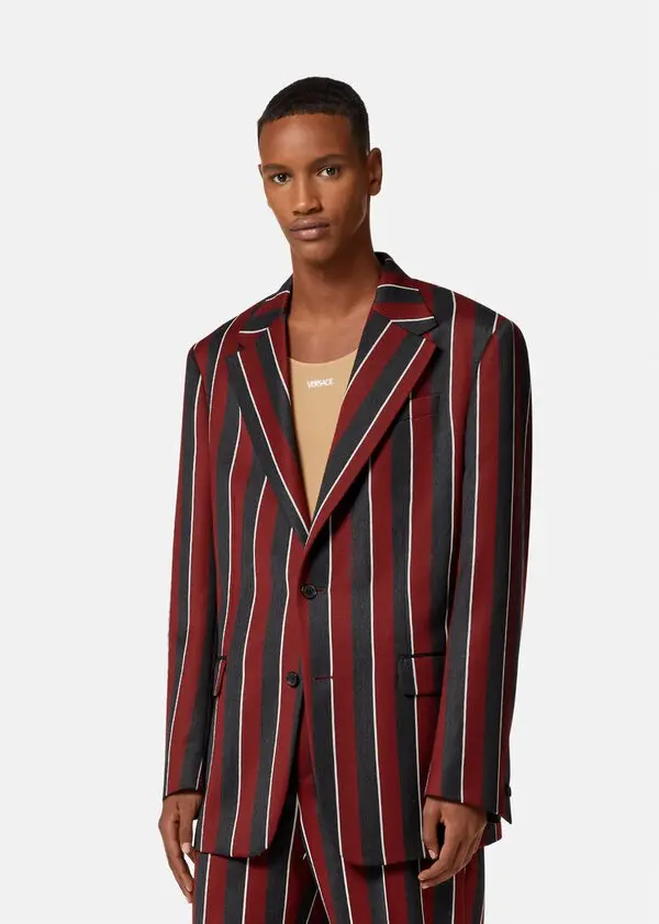 Versace Regimental Stripes-print Single-breasted Blazer - Black