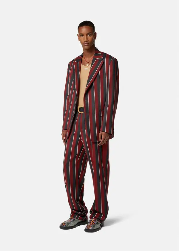 Versace Regimental Stripes-print Single-breasted Blazer - Black