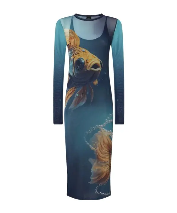 Pinko Fish-print Mesh Midi Dress