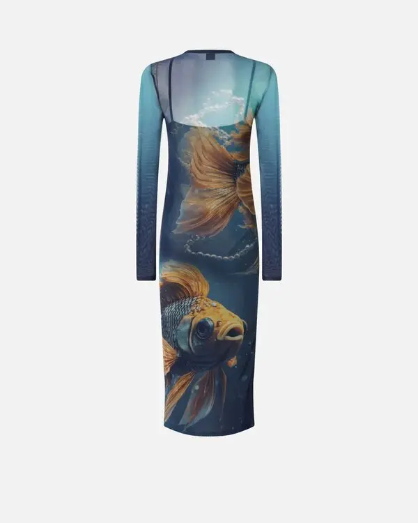 Pinko Fish-print Mesh Midi Dress