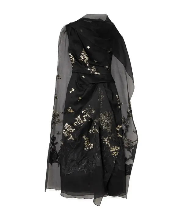 Erdem Organza Openwork Pleated Midi Dress