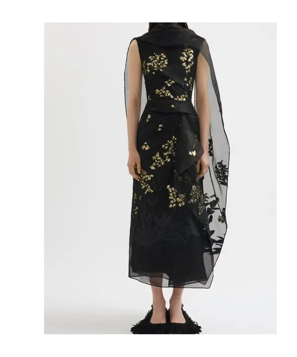 Erdem Organza Openwork Pleated Midi Dress