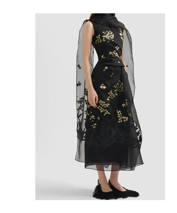 Erdem Organza Openwork Pleated Midi Dress