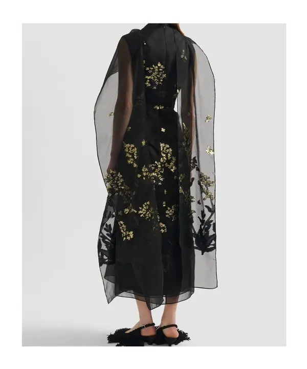 Erdem Organza Openwork Pleated Midi Dress