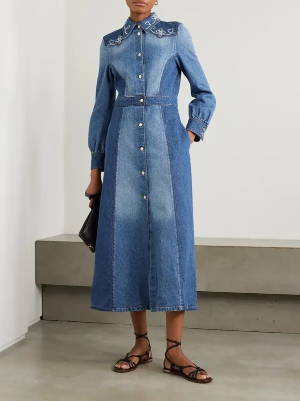 Chloé Embroidered Denim Shirt Dress