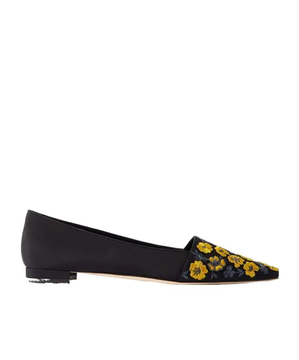 Manolo Blahnik Embroidered Pointed Toe Flats