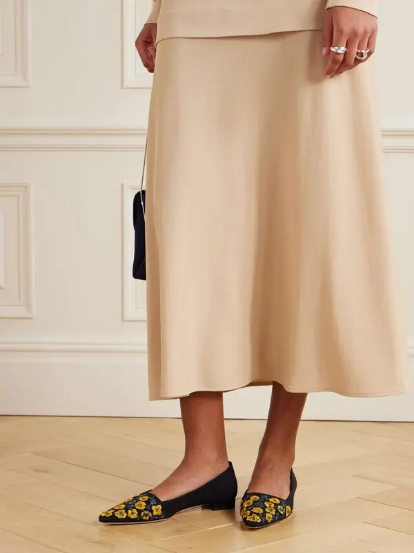 Manolo Blahnik Embroidered Pointed Toe Flats