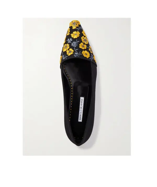 Manolo Blahnik Embroidered Pointed Toe Flats