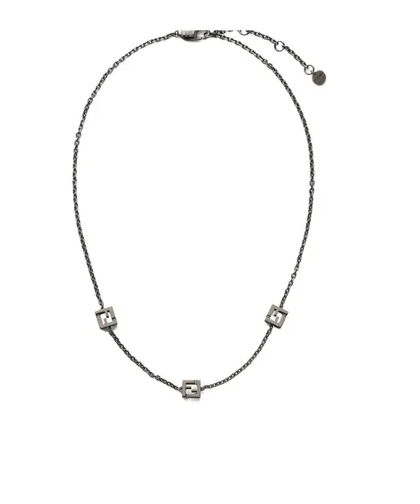 Fendi Ff Cube Necklace - Silver And Ruthenium Metals