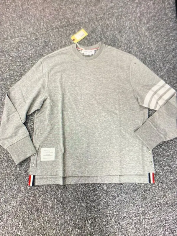 Thom Browne Engineered 4-bar Long Sleeve T-shirt - Light Gray