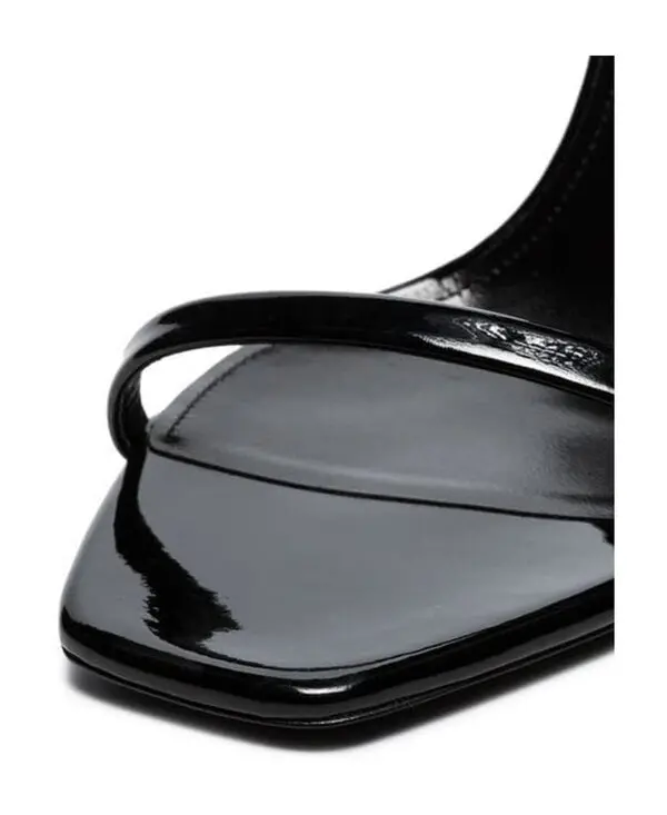 Saint Laurent Opyum Patent Leather Open Toe Sandals With Cassandre Heel - Black