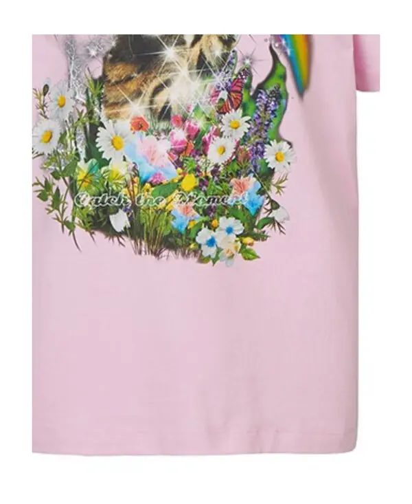 MSGM Cat And Floral Printed T-shirt - Pink