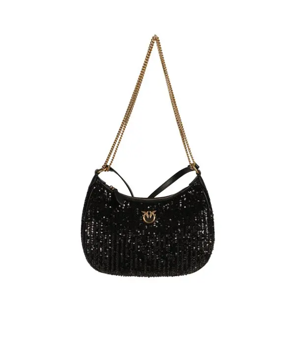 Pinko Half Moon Embellished Zip-up Mini Shoulder Bag - Black