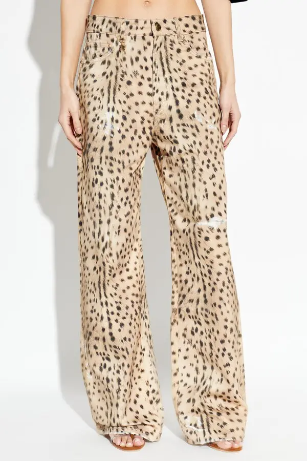 Amiri Logo Patch Wide Leg Jeans - Nude
