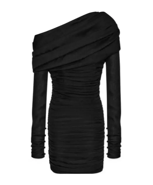 Saint Laurent Ruched One-shoulder Dress In Silk Muslin - Black