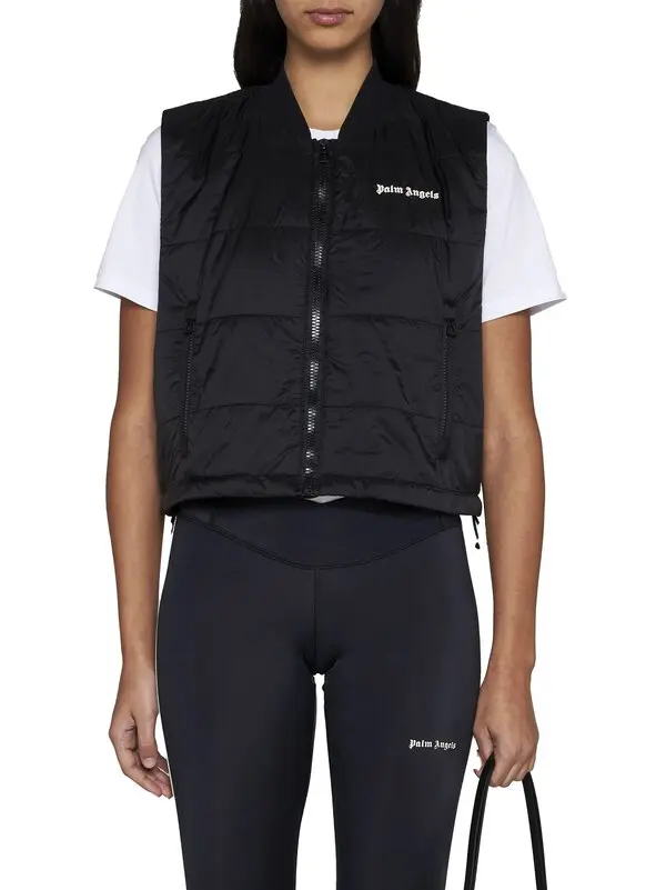 Palm Angels Logo Detailed Padded Vest - Black
