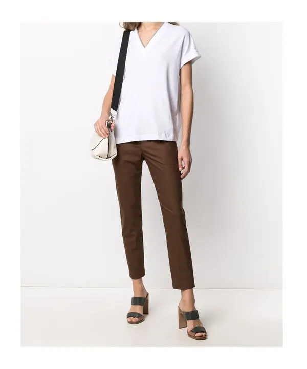 Brunello Cucinelli Embellished V-neck T-shirt - White