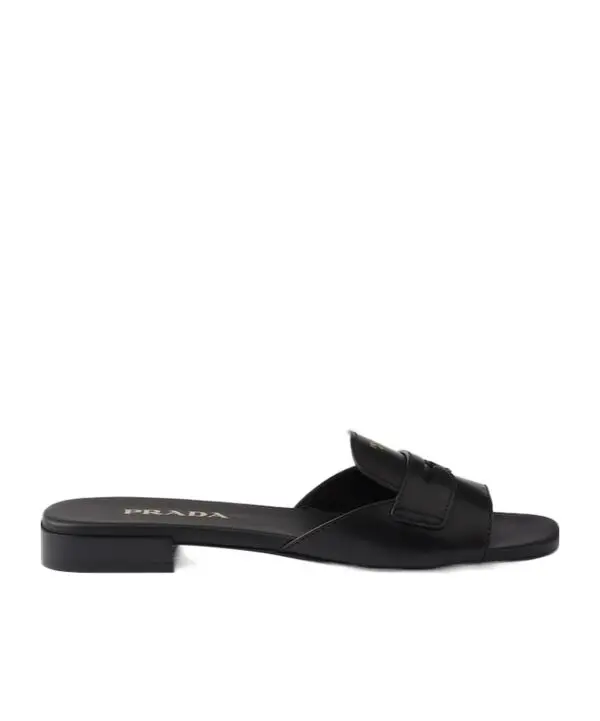 Prada Leather Slides With Logo Detailing