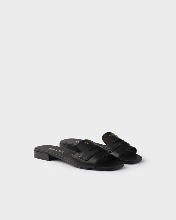 Prada Leather Slides With Logo Detailing