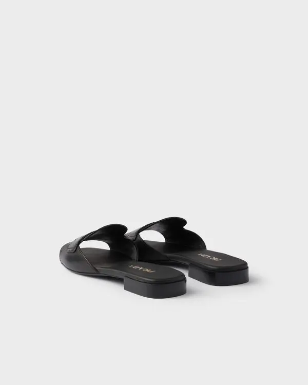 Prada Leather Slides With Logo Detailing