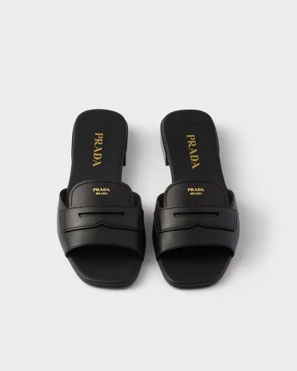 Prada Leather Slides With Logo Detailing