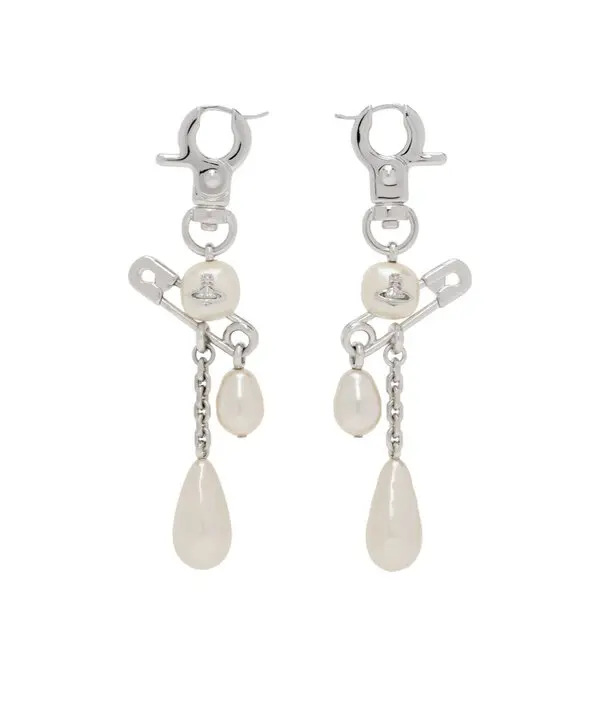 VIVIENNE WESTWOOD Embellished Drop Earrings - Platinum/creamr