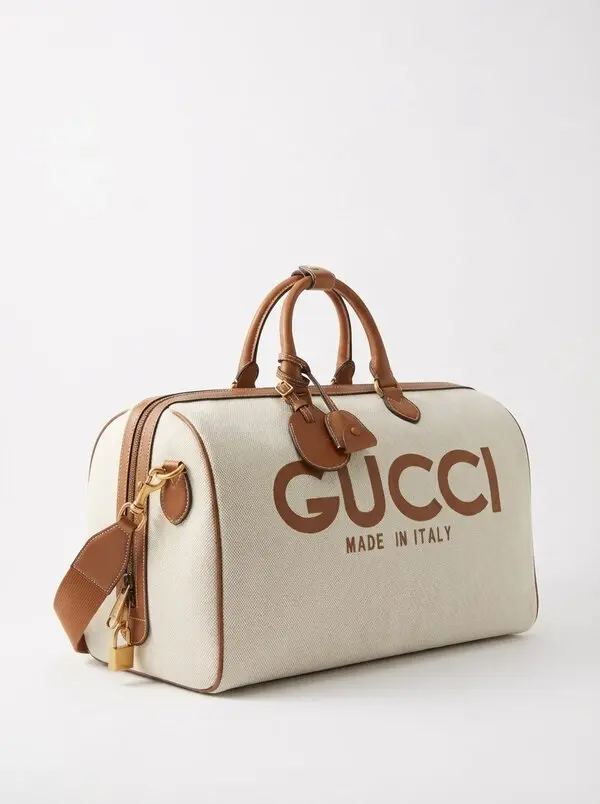 Gucci Logo Printed Large Duffle Bag - White