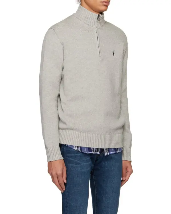 Polo Ralph Lauren Quarter Zip Cotton Jumper With Embroidered Pony Logo - Gray