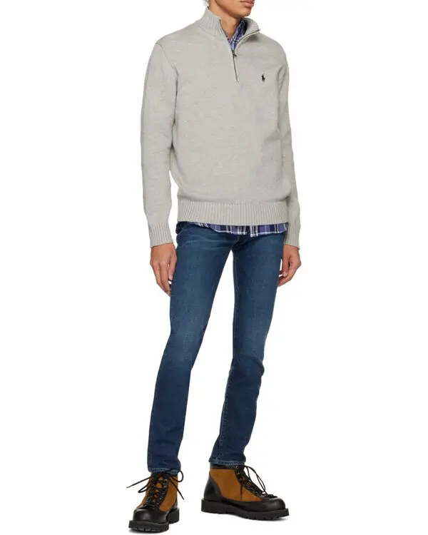 Polo Ralph Lauren Quarter Zip Cotton Jumper With Embroidered Pony Logo - Gray