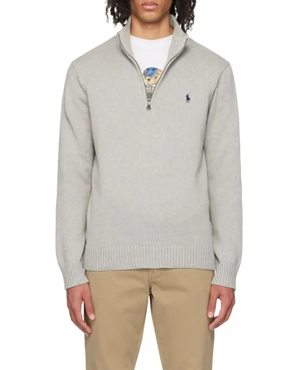 Polo Ralph Lauren Quarter Zip Cotton Jumper With Embroidered Pony Logo - Gray