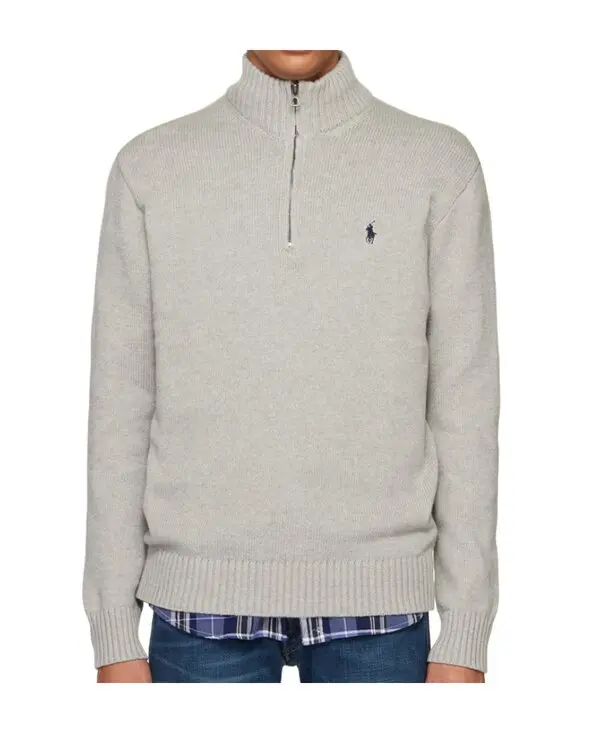 Polo Ralph Lauren Quarter Zip Cotton Jumper With Embroidered Pony Logo - Gray