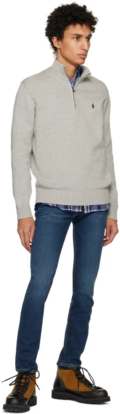 Polo Ralph Lauren Quarter Zip Cotton Jumper With Embroidered Pony Logo - Gray