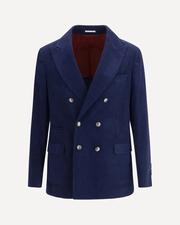 Brunello Cucinelli Double Breasted Notched Lapel Jacket - Blue