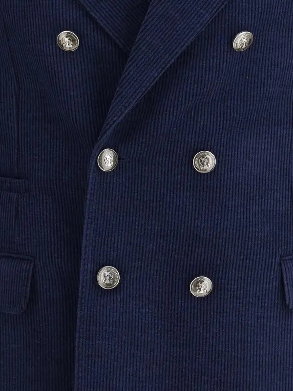 Brunello Cucinelli Double Breasted Notched Lapel Jacket - Blue