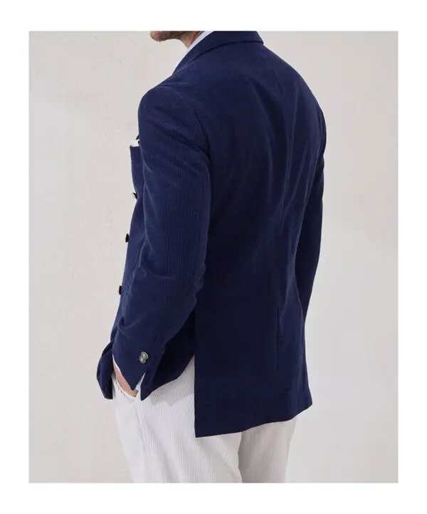 Brunello Cucinelli Double Breasted Notched Lapel Jacket - Blue