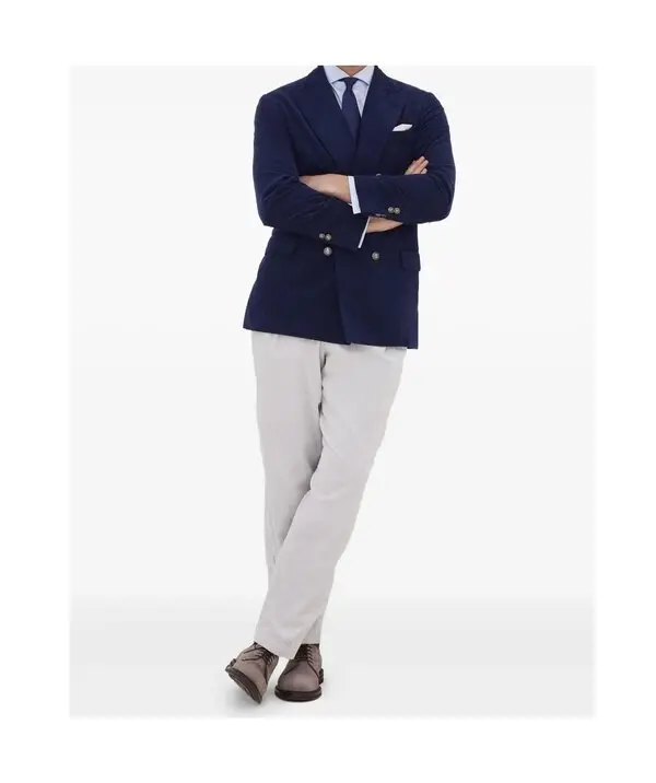 Brunello Cucinelli Double Breasted Notched Lapel Jacket - Blue