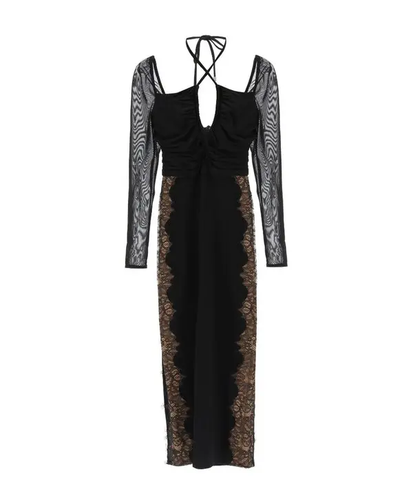 SELF-PORTRAIT Floral Lace-trim Cut-out Detailed Midi Dress - Black