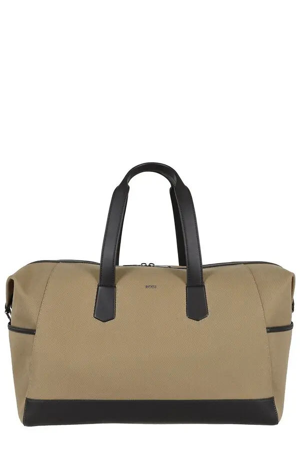 Hugo Boss Zipper Travel Bag With Top Handle And Adjustable Shoulder Strap - Brown