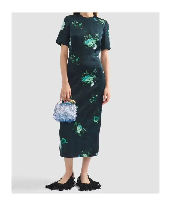Erdem Rose-print Short Sleeve Midi Dress