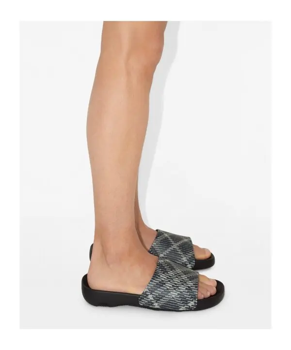 Burberry Checked Slip-on Slides - Black/calico