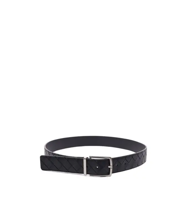 Bottega Veneta Woven Leather Logo Belt - Black