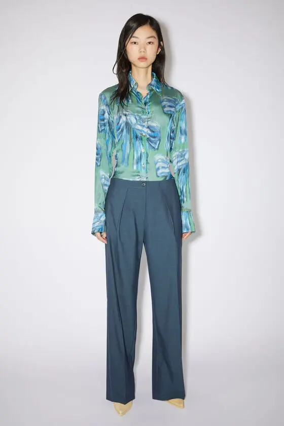 Acne Studios Wool Pleated Wide Leg Trousers