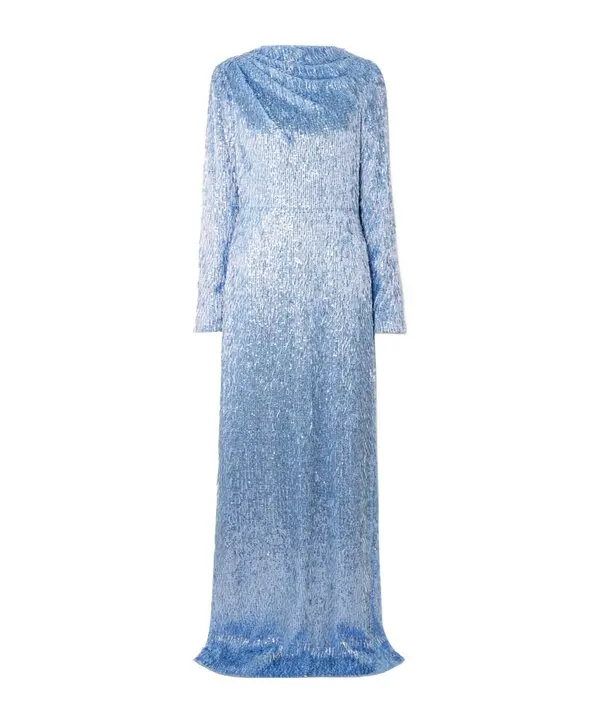 Erdem Sequin Long-sleeve Maxi Gown - Blue
