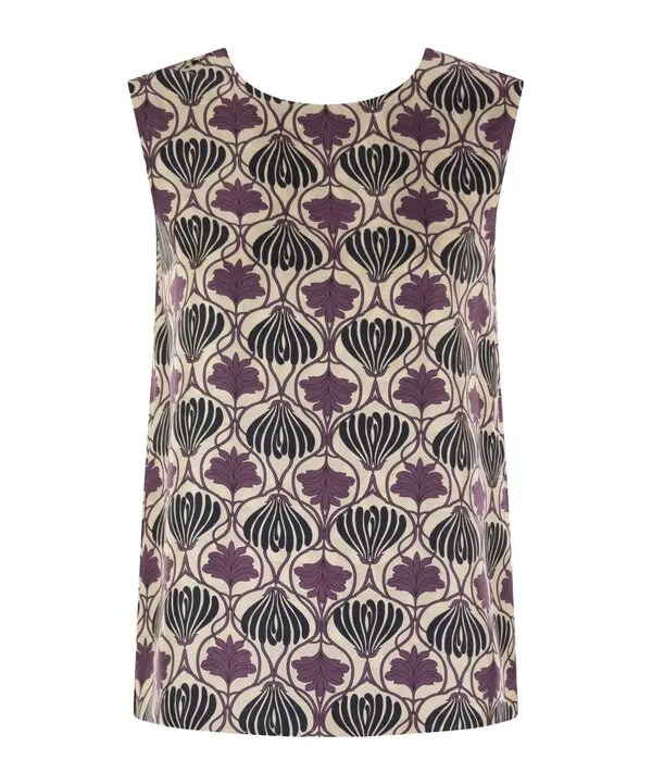 Max Mara Sleeveless Crew Neck Printed Blouse - Nude