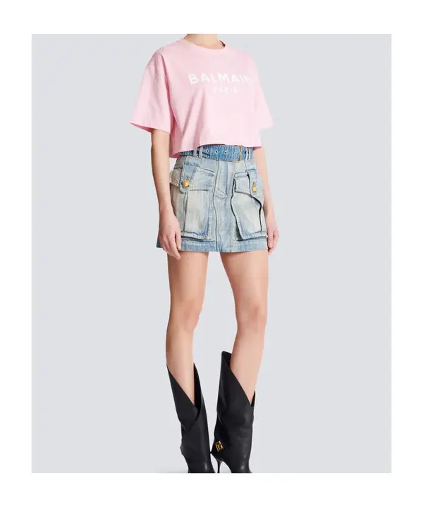 Balmain Logo Print Cropped T-shirt - Pink